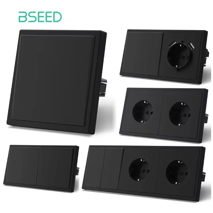 BSEED 16A Wall Power Sockets EU Large Button Wall LED Light Switches ...