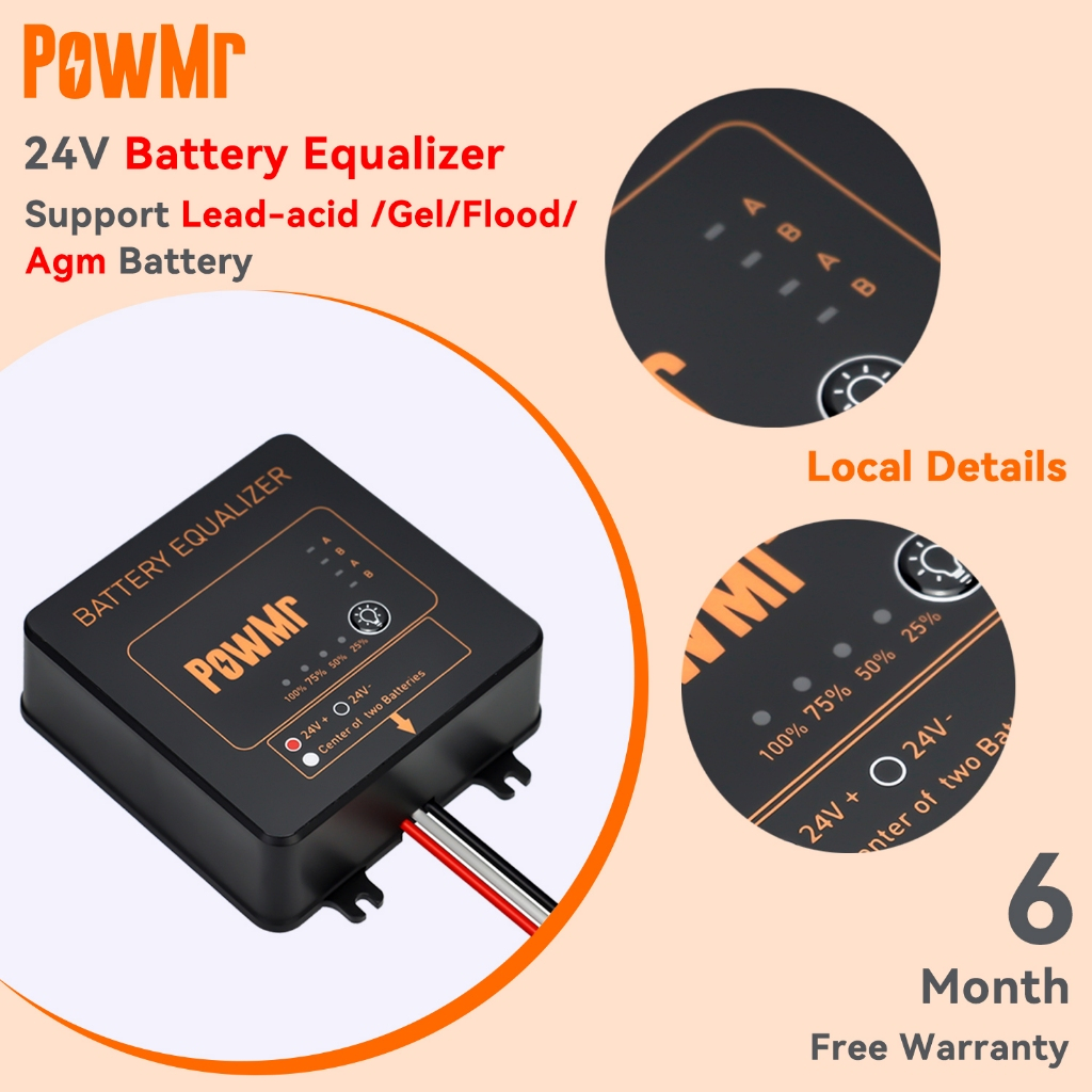 PowMr Battery Equalizer For 2 x 12V Thermal Acid Gel AGM-type Battery ...