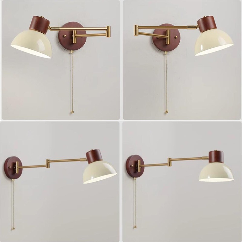 Swing Arm Wall Sconce Wooden Wall Lamp with Pull, Vintage Decor Bedroom ...