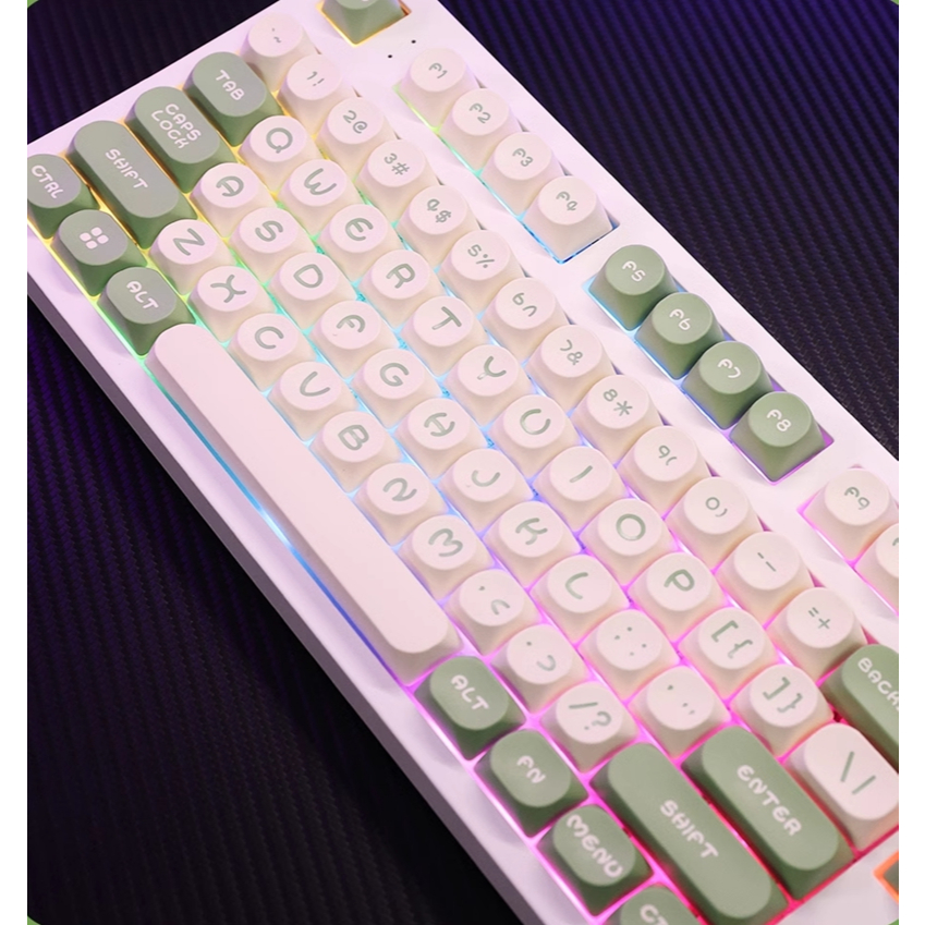【ONLY KEYCAP】Matcha White Keycaps 132 Keys MOA Profile PBT Dye-sub For ...