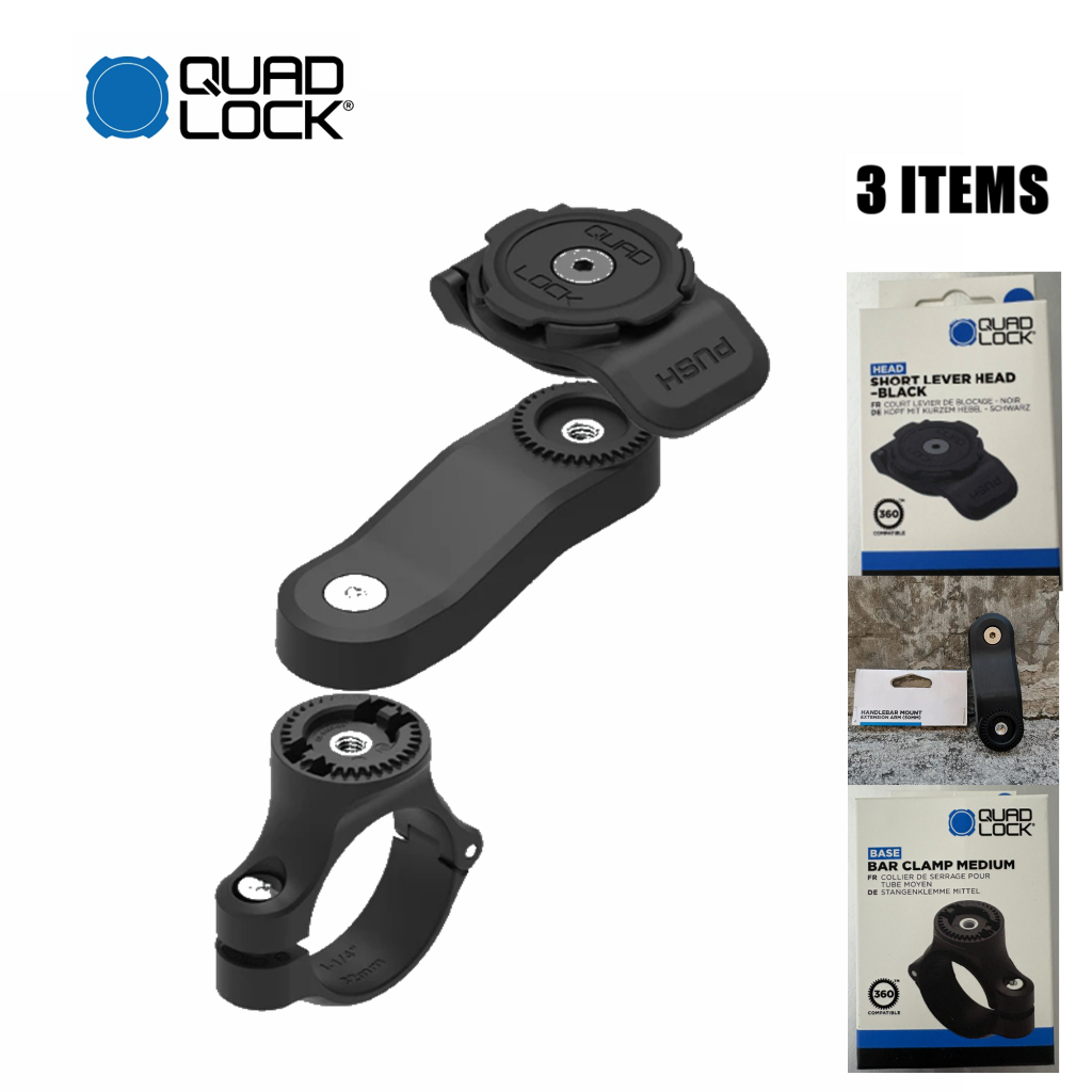 QUAD LOCK 360 KIT BUILDER 3 ITEMS SHORT HEAD EXTENSION ARM FLEXIBLE BAR ...