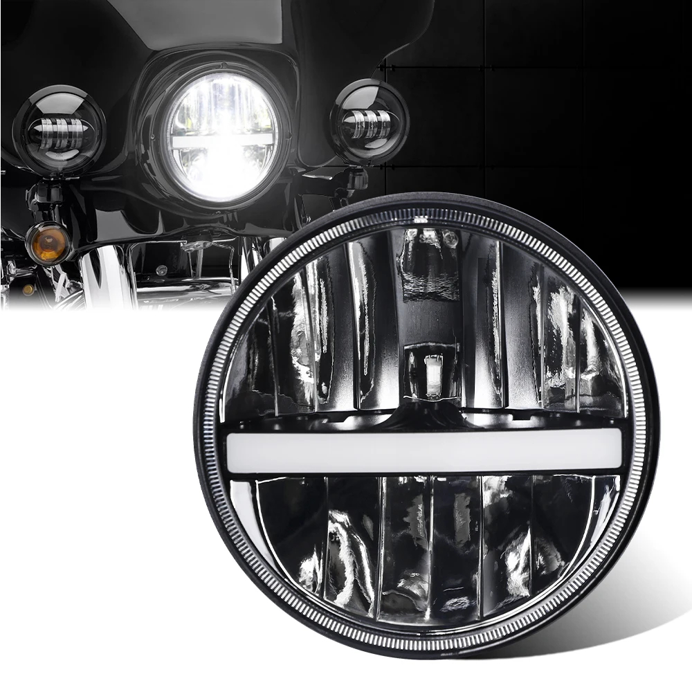 7" Inch H4 LED Moto Headlight For Harley Softail Slim Fat Boy 7inch ...