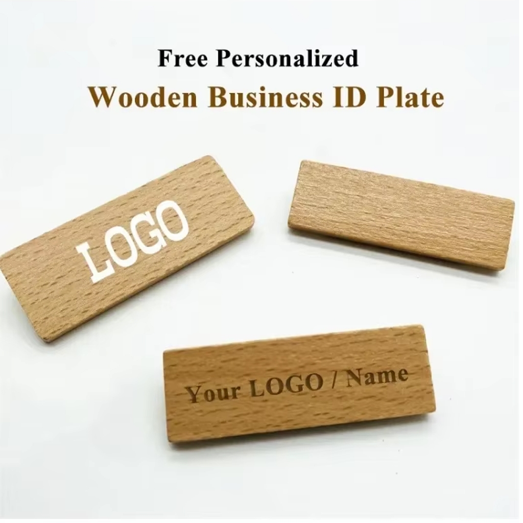 60*20mm Free Personalize DIY Wooden Name Plate Engraved Text Title LOGO ...