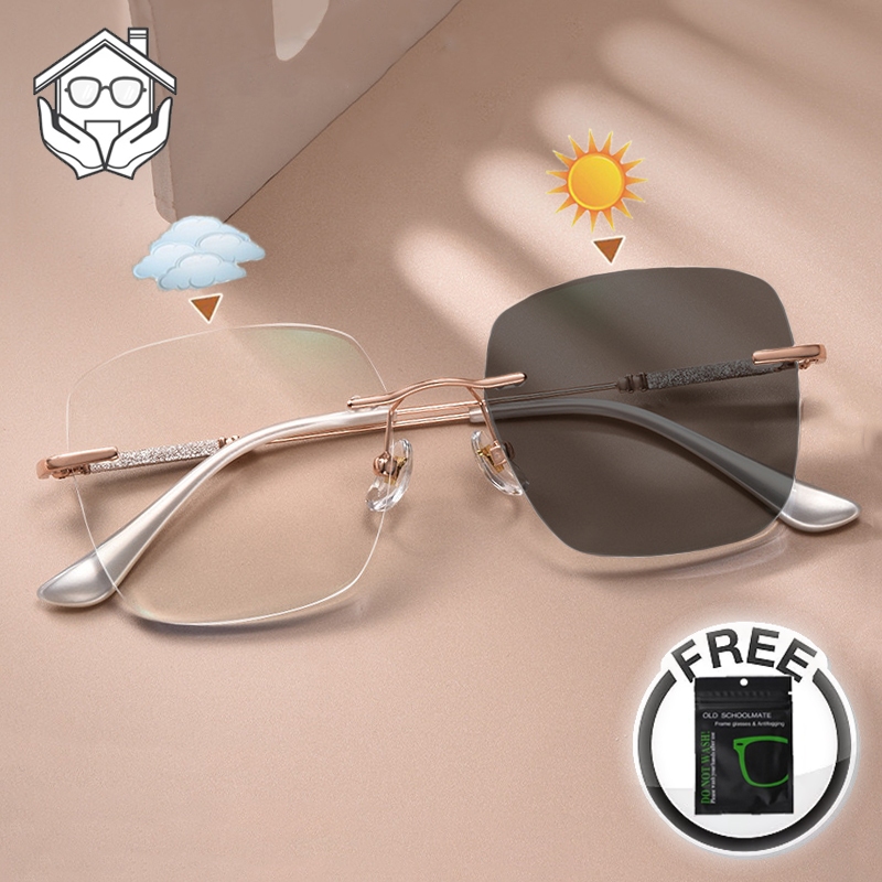 Photochromic Anti Radiation Frameless Glasses For Men Women Rimless ...
