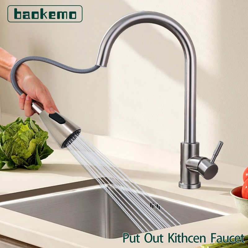 Baokemo Stainless Steel Kitchen Faucets Single Handle Pull Out Water ...