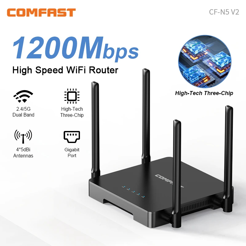 COMFAST 1200Mbps Wireless Wi-Fi Router 1WAN+4LAN Gigabit Port 2.4/5 ...