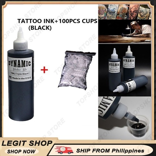 DYNAMIC 240ml Tattoo Triple Black Ink With Ink Cups Professional ...
