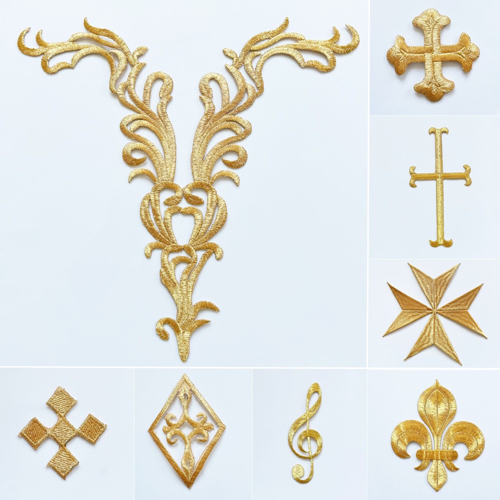 Gold Baroque Applique Patches Embroidered Bridal Gown Fabric Collar ...