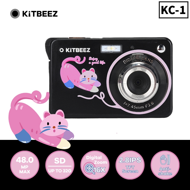 KITBEEZ KC-1 CCD Digital Camera 48MP 16X Zoom Anti-Shake 2.8 Inch Large ...