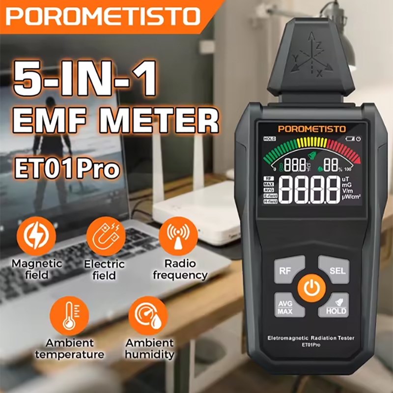 POROMETISTO ET01Pro 5-in-1 Electromagnetic Field Radiation Detector 30Mhz~8GHz High Frequency ...