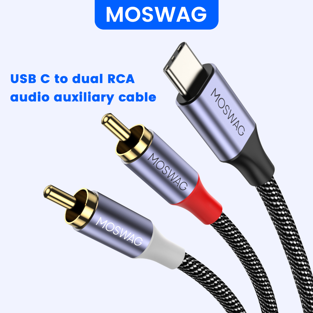 MOSWAG USB C to 2 RCA Audio Cable, Type-C RCA Cable 2rca Jack USB-C ...