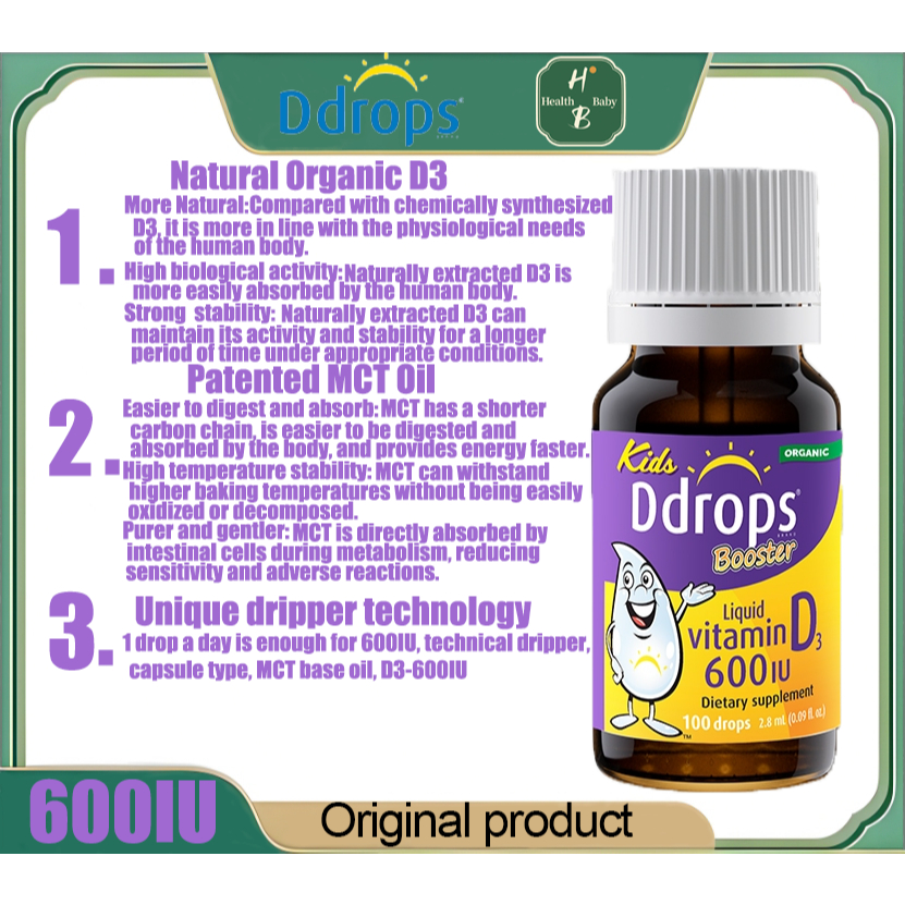Ddrops Kids Booster 600 IU Daily Liquid Vitamin D3 Supplement (100 Drops/2.8 ml) | Shopee ...