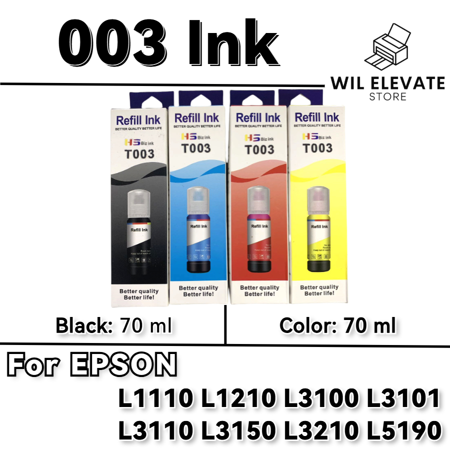 WilElevate 003 Ink 1 Set For Epson L3210 L1110 L3116 L3110 L3120 L3150 ...
