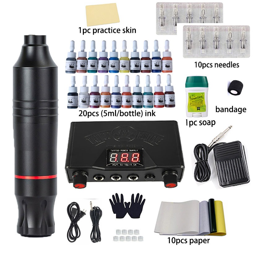 Professional Complete Tattoo Machine Set Pen Strong Quiet Motor Tattoo ...