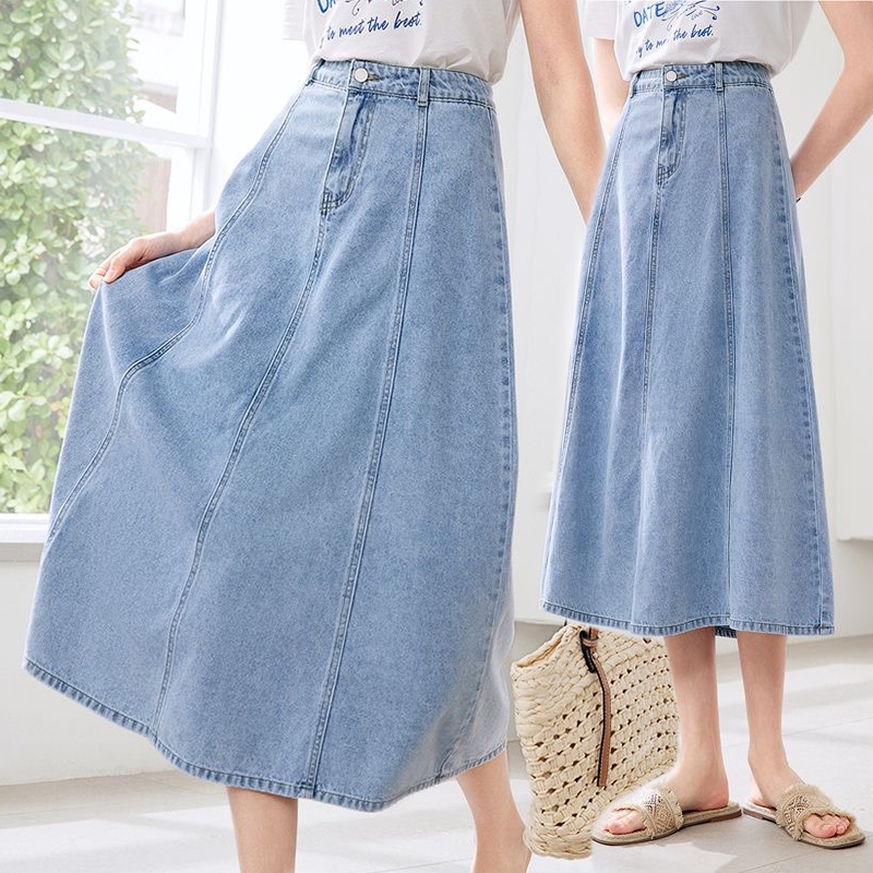 high waist jeans skirt Plus size Umbrella long denim skirt for women ...