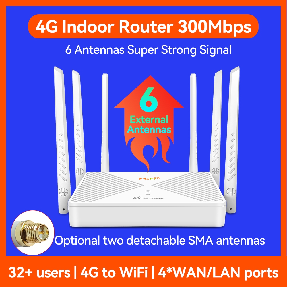 CPE300Sim router R300 unlimited hotspot WiFi, 4G LTE CPE 6 antenna router supports 32 users ...