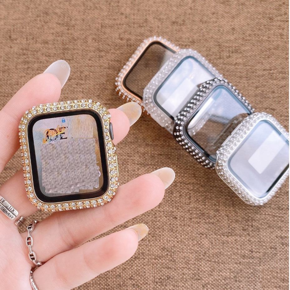 Compatible for Apple Watch Case Bling Diamond iWatch Tempered Glass ...