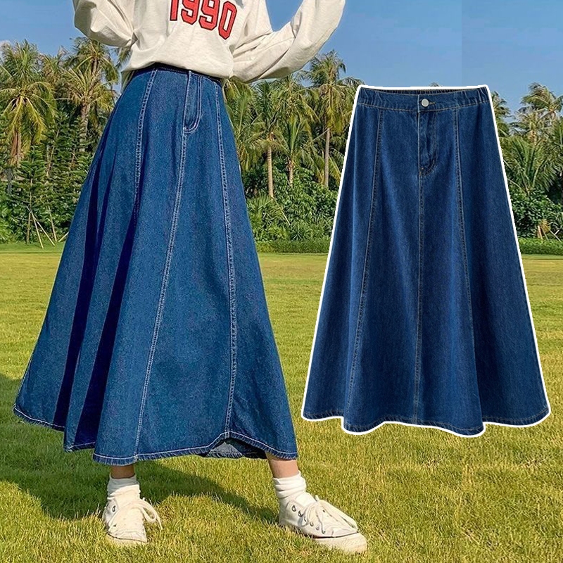high waist jeans skirt Plus size Umbrella long denim skirt for women ...