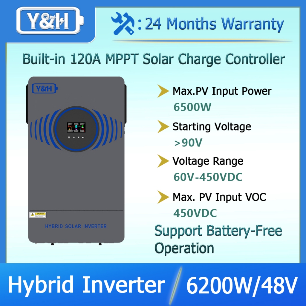 Y&H 6.2KW 48VDC Solar Hybrid Inverter Built-in Air Switch and Lightning Protection,Pure Sine ...