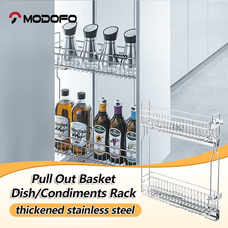 MODOFO 2 Layer Pull Out Dish Rack Condiments Organizers Rack Thickened ...