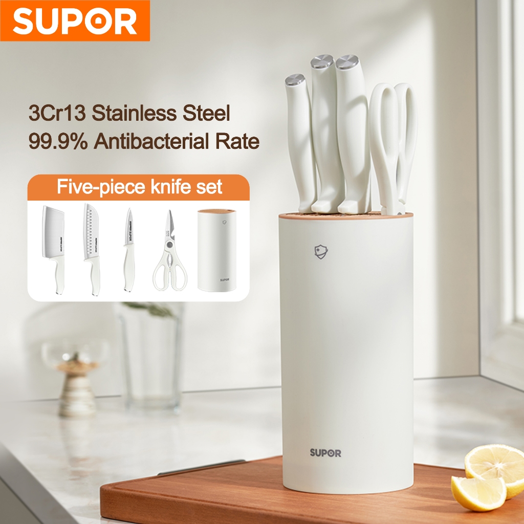 Supor Kitchen Knife Set 5Pcs 30Cr13 Stainless Steel 99.9% Antibacterial ...
