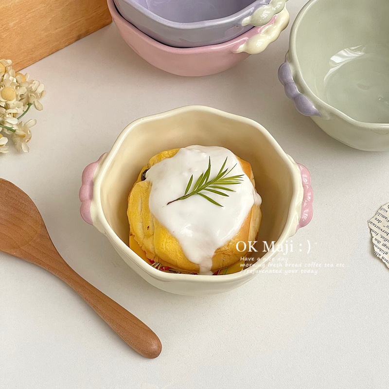 Nordic style double ear bowl, soup bowl, yogurt bowl, fruit bowl, oat ...