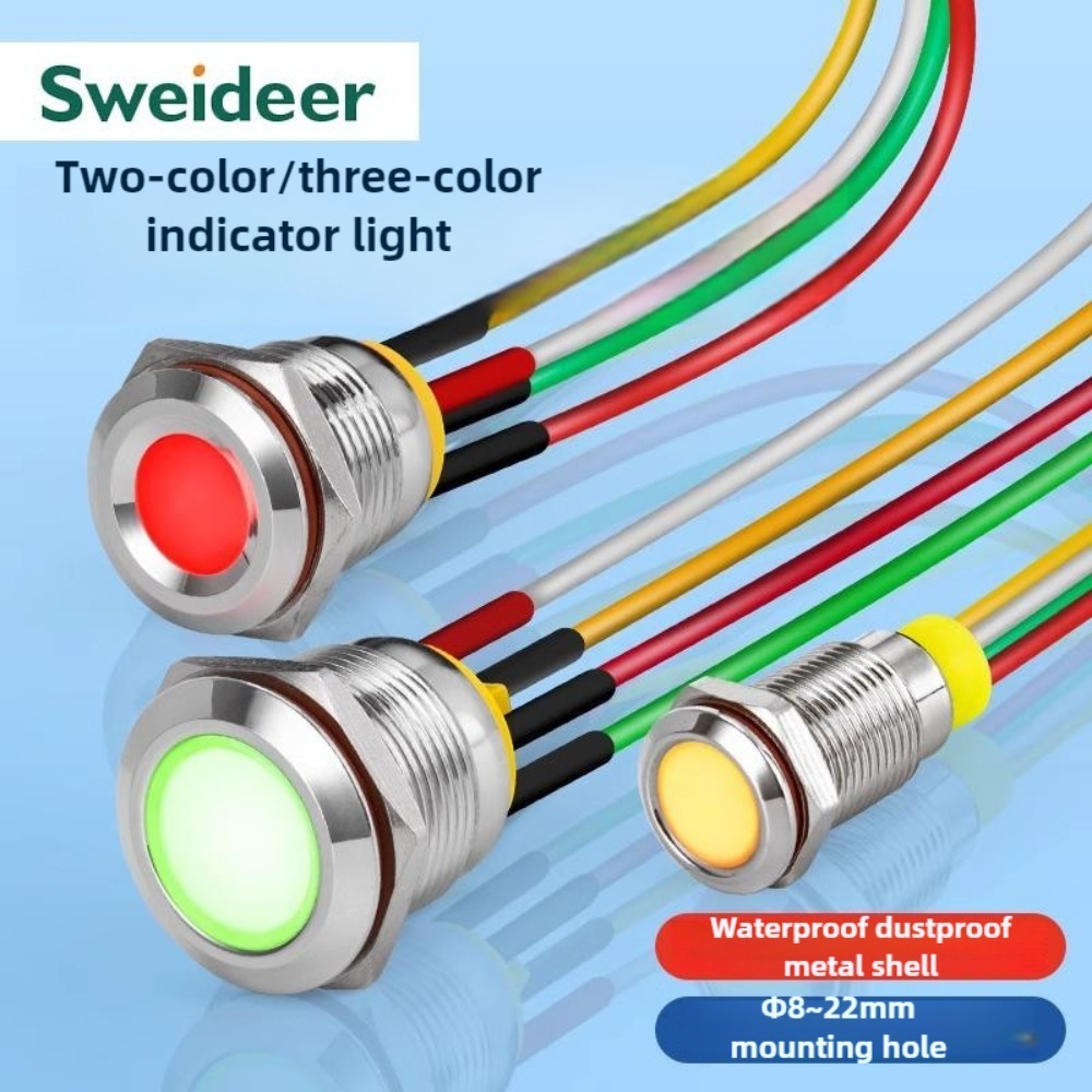 Sweideer 8/10mm Dual Three-Color LED Waterproof Metal Signal Indicator ...