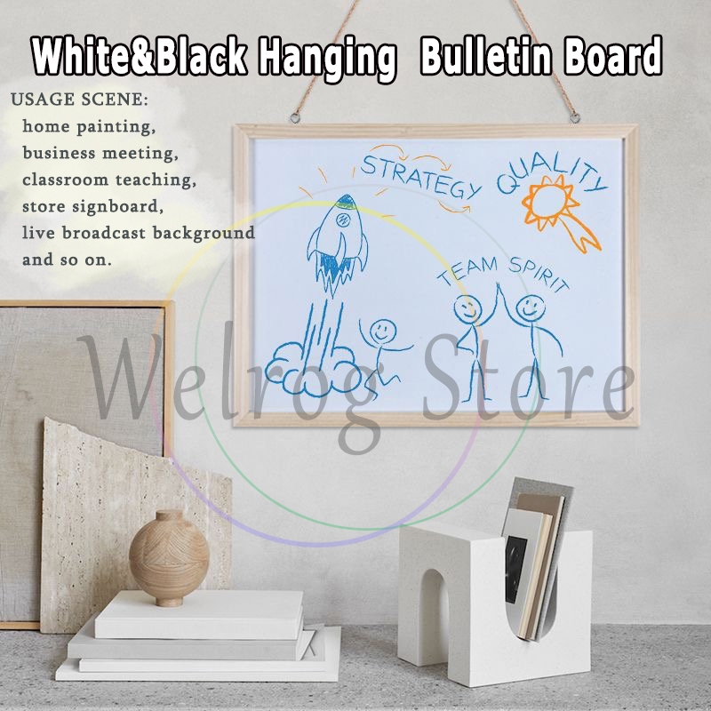 Hanging Bulletin Board Black&Wite Cork Board Suitable for Multi-scene ...