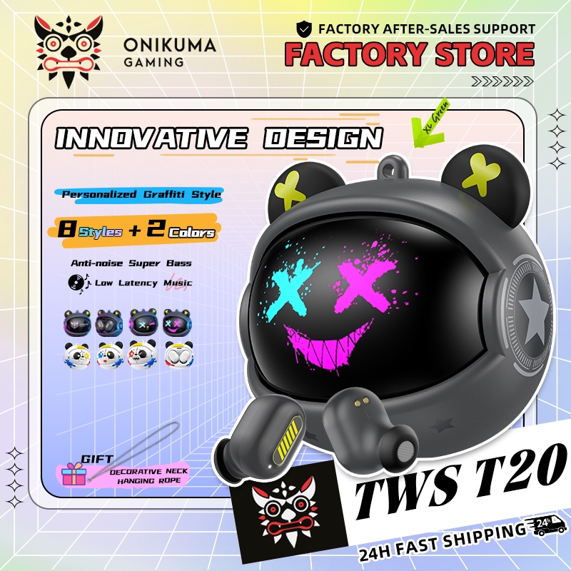 ONIKUMA T20 Graffiti Earphones TWS Headset Bluetooth 5.3 Earbuds Sound ...