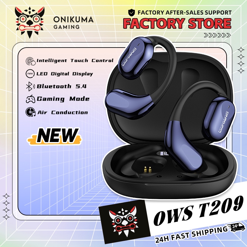ONIKUMA T209 Wireless Earphones OWS Headsets Bluetooth 5.4 Air Conduction Smart Touch Black ...