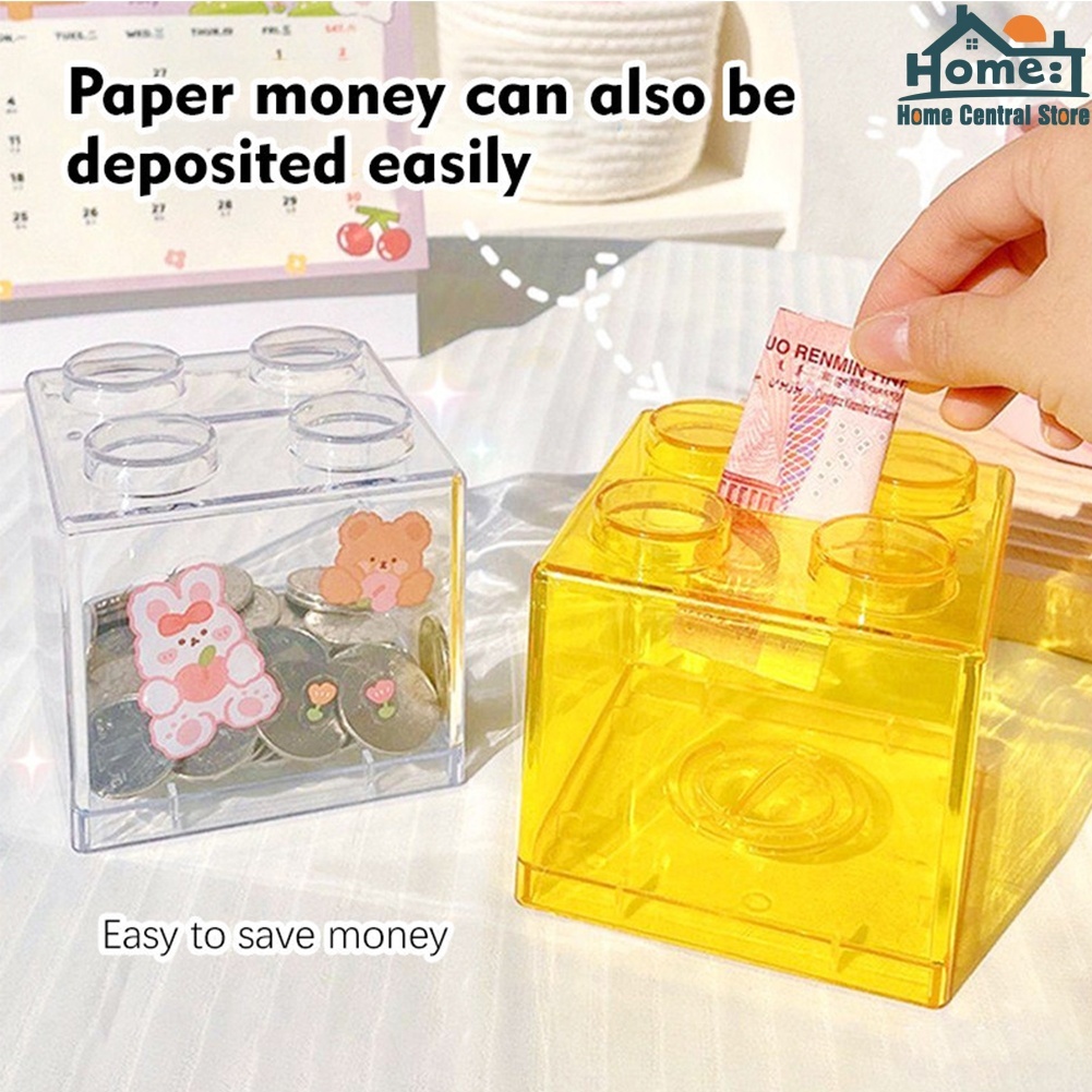 Transparent Alkansya Blocks Shape Coin Box Stackable Storage Boxes ...