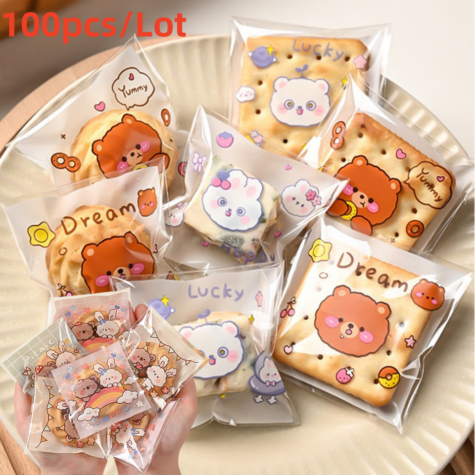 ka 100pcs/Lot Plastic Cartoon Cookie And Candy Bags Self-Adhesive Gift ...