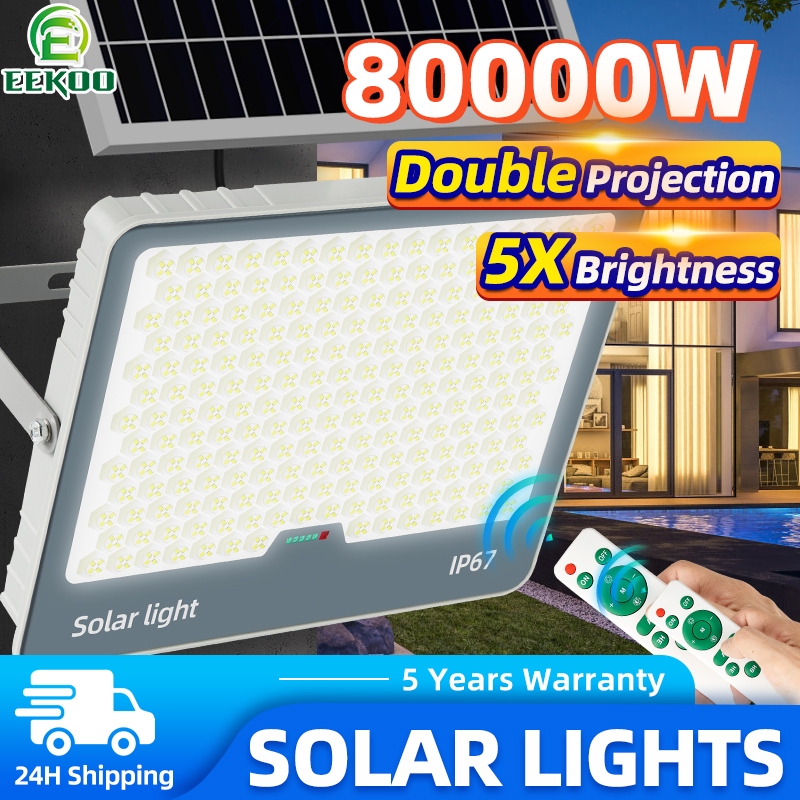EEKOO 80000W Solar Lights Outdoor Waterproof Garden Led Flood Light Street Lamp Panel Set ...