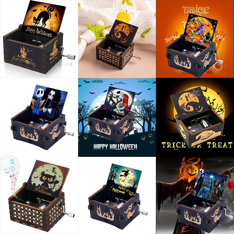 Wooden music box Halloween theme scary atmosphere series music box hand ...