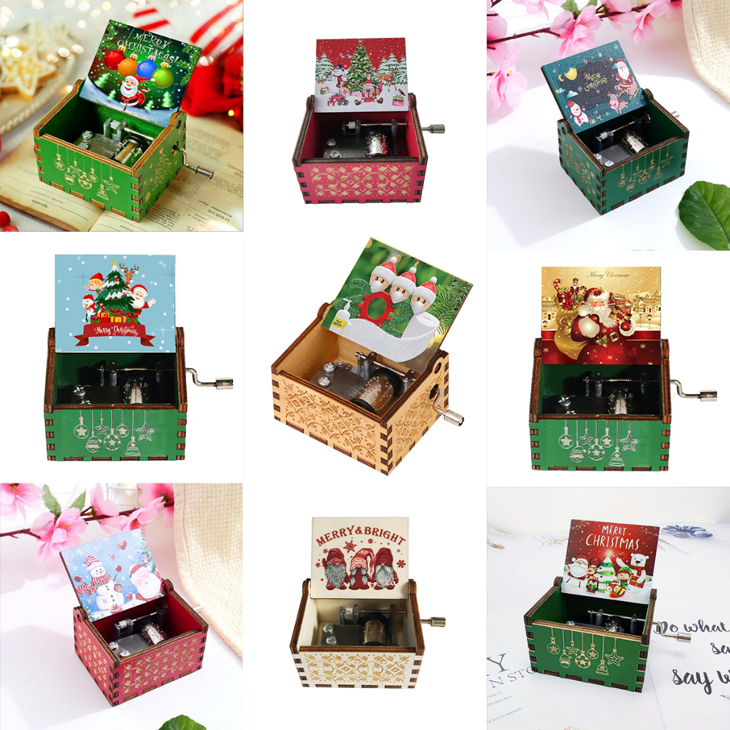 Wooden music box Christmas theme series music box Hand-crank ...