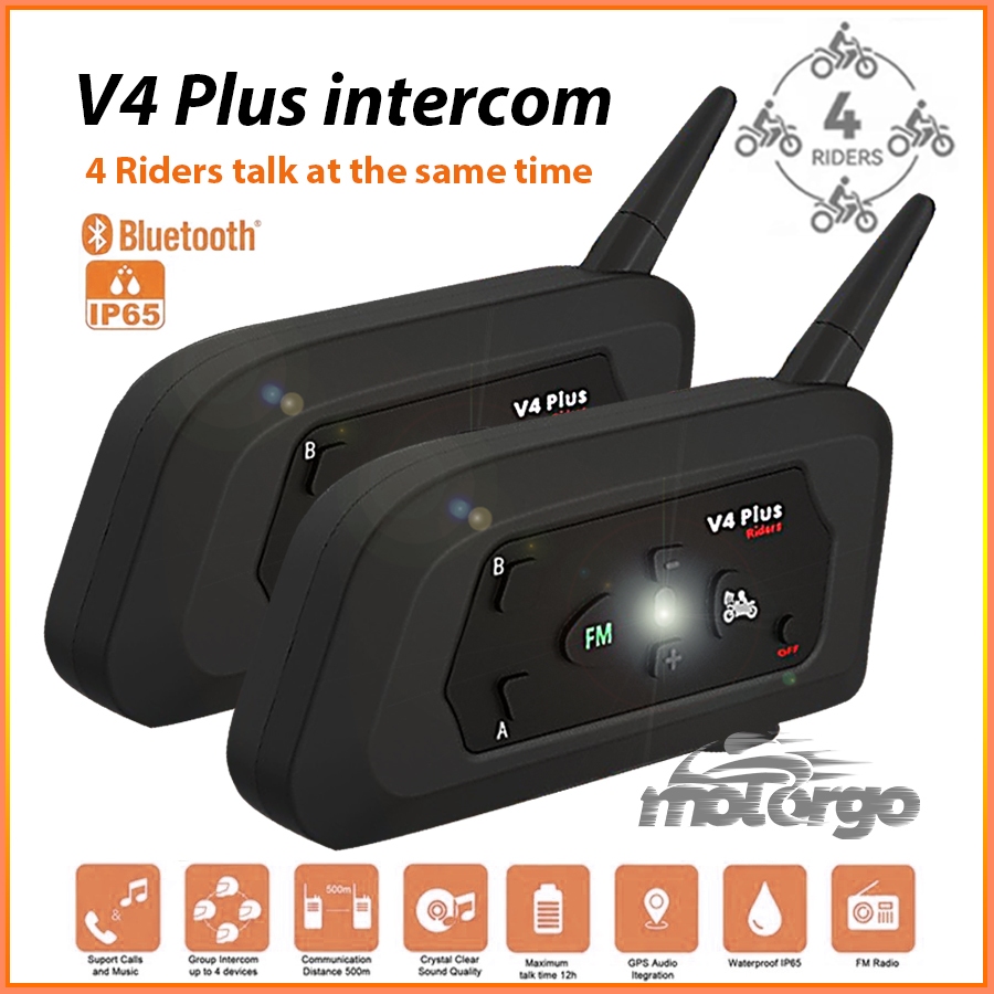 1/2pcs Houtonsen V4 Plus 4-Way Group Talk Bluetooth Intercom Helmet Motorcycle Communicator ...