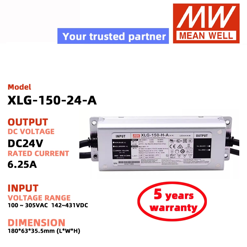 MEAN WELL XLG-25 XLG-50 XLG-75 XLG-100 XLG-150 XLG-200 12V 24V LED driver power supply MEANWELL ...