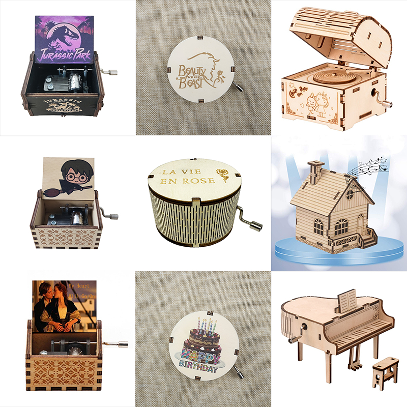 1 pc wooden music box, classic movie theme hand-cranked rectangular ...