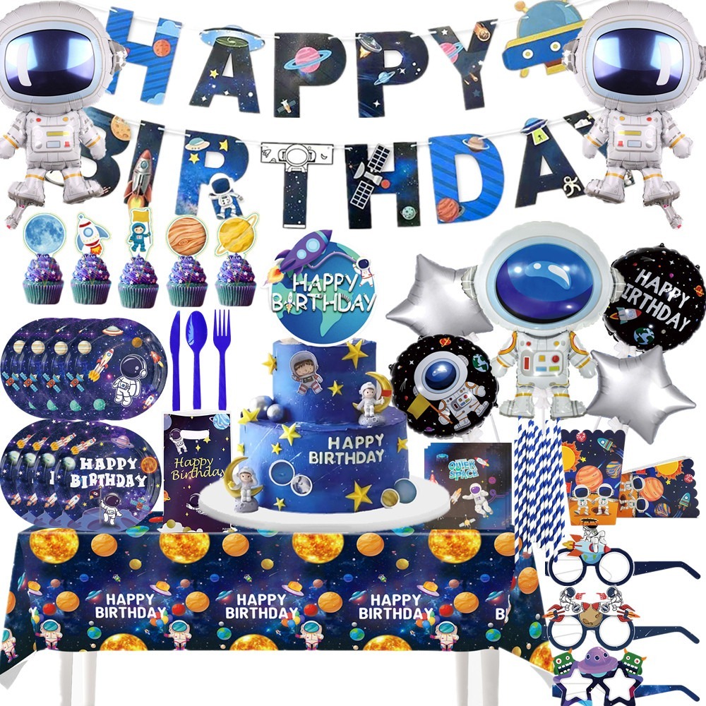 Space astronaut theme party rocket ship aluminum foil balloons pull ...