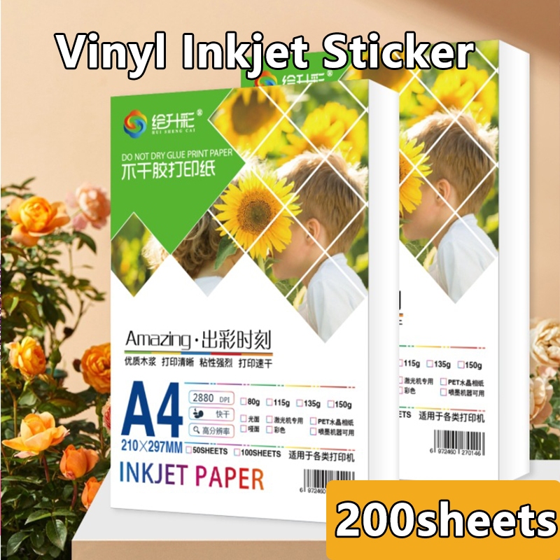 200Sheets Vinyl Inkjet Sticker A4 Size Per Pack Semi Clear / Matte ...