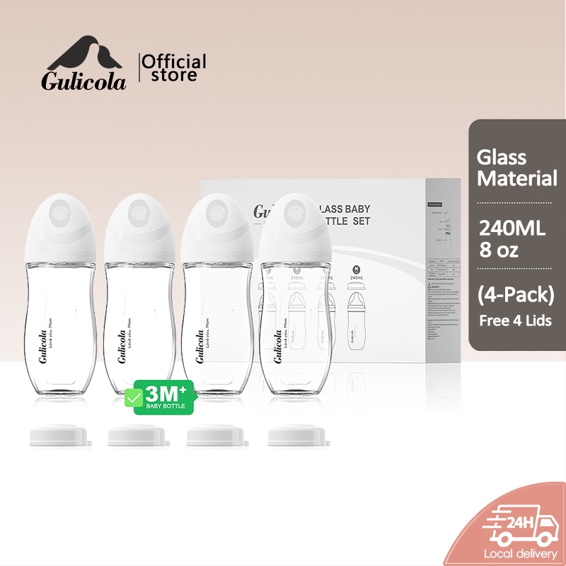 Gulicola 4pcs 8oz/240ML Glass Baby bottle set ,3 month+ | Shopee ...