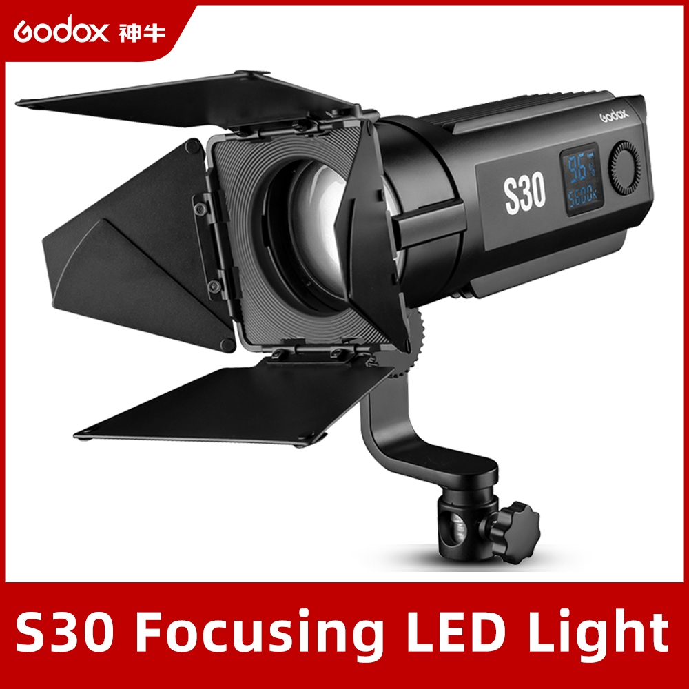 Godox S30 Focusing LED Light Photography Continuous adjustable Light Spotlight With Barn Door ...