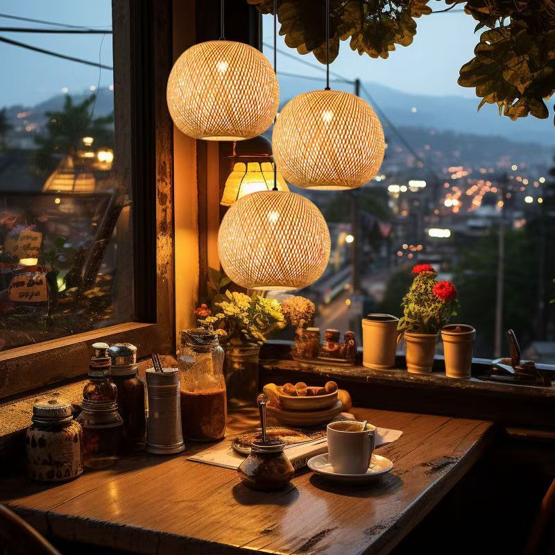 ENG_LIGHTING Dining Table Hanging Light Rattan Chandelier Retro ...