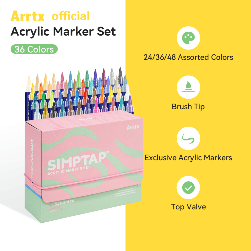 Arrtx Top Valve Action Acrylic Markers, Simptap Acrylic Paint Pens ...