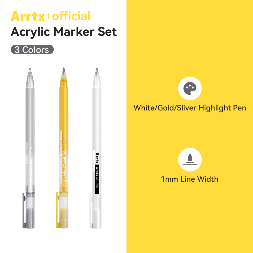 Arrtx White/Gold/Silver Gel Pen, 1mm Gelly Roll Gel Ink Pen Highlight ...
