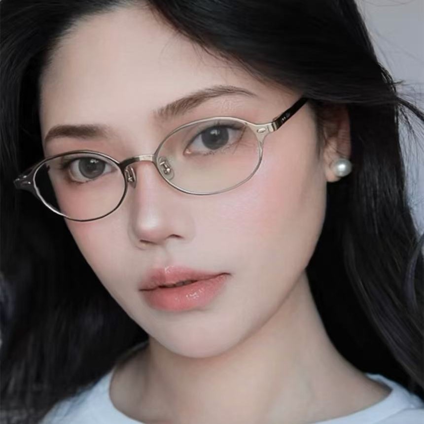 Fashion Oval Frame Eyeglasses for Women Elliptical Titanium Glasses ...
