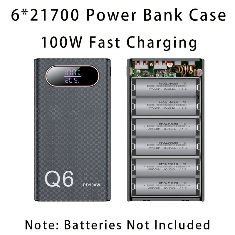 Q6 21700 PD 100W Fast Charging Power Bank Case shell Kit 20V 5A DIY 6 ...