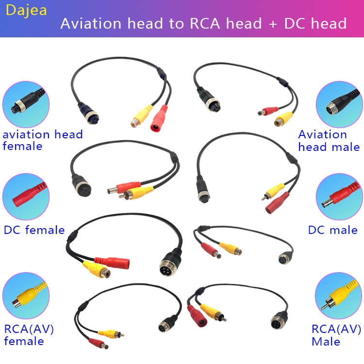Dajea {Aviation plug to RCA (AV) + DC cable} 4Pin aviation head to RCA ...