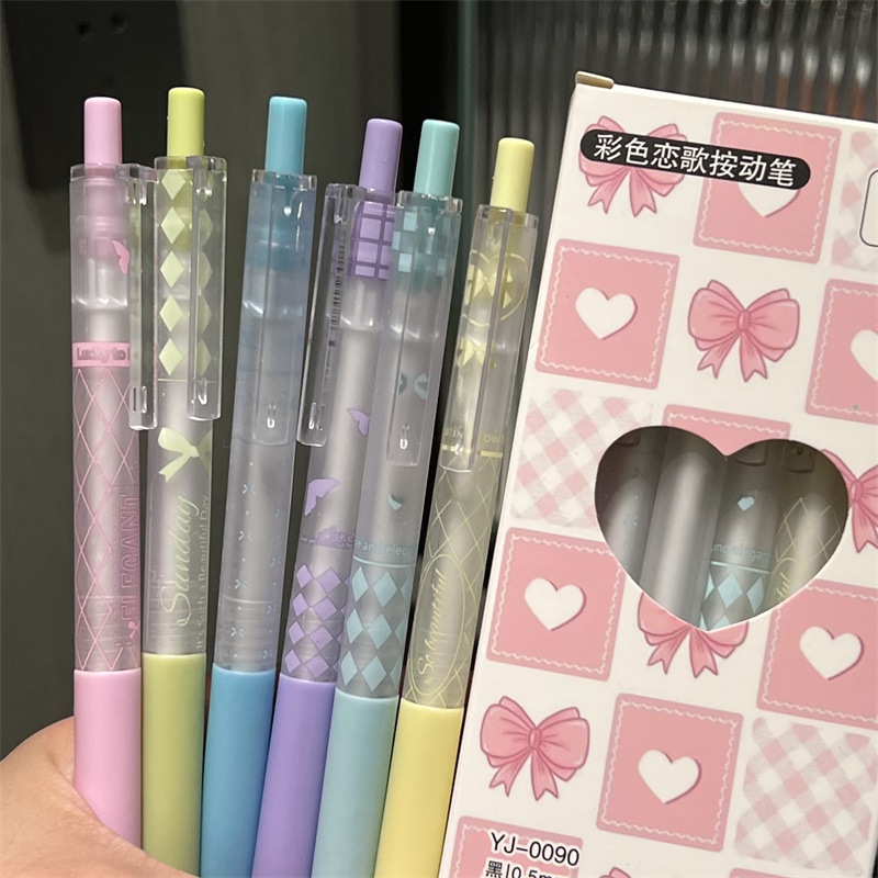 6Pens/set color bow gel pen ST quick drying 0.5mm neutral pen black pen ...