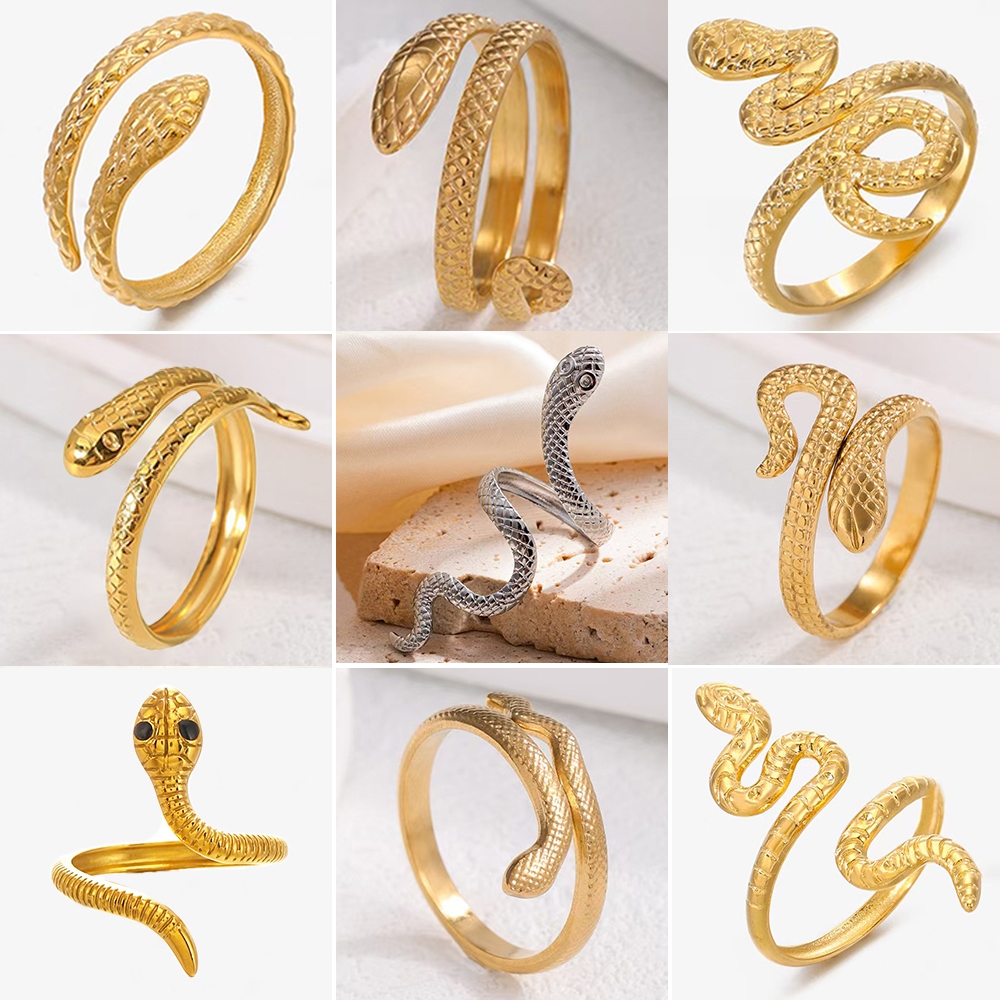 Shiny Titanium Steel Snake-Shaped Ring, Adjustable Opening, Stainless ...